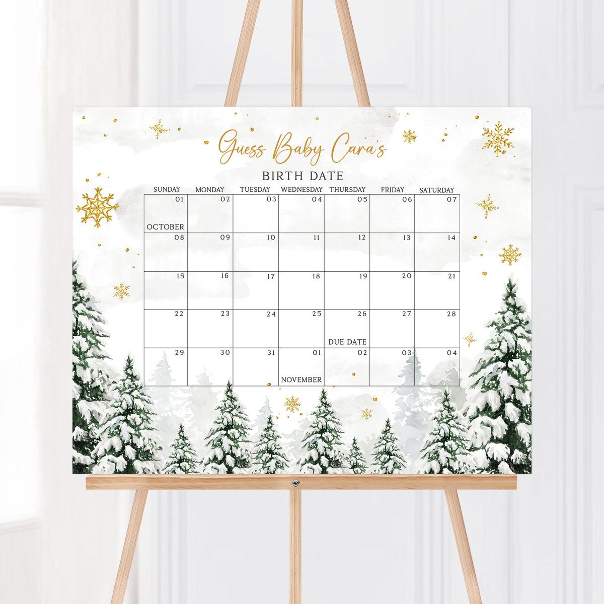 Editable Baby It's Cold Outside Baby Shower Due Date Calendar – Cuddle ...