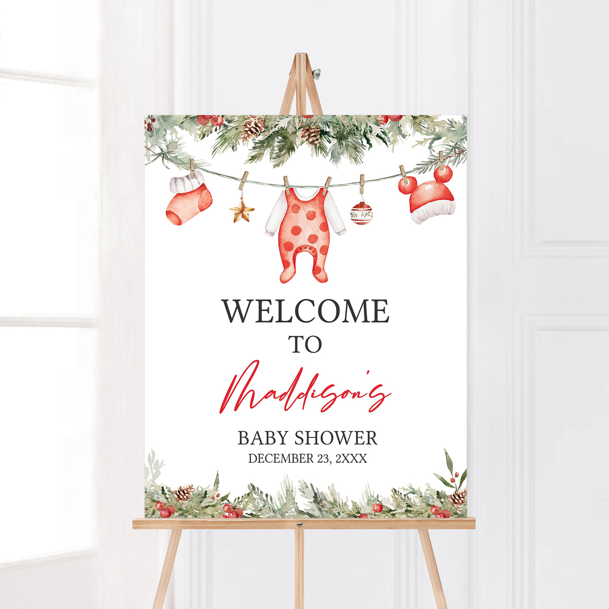 Editable Merry Little Christmas Baby Shower Welcome Sign – Cuddle Palette