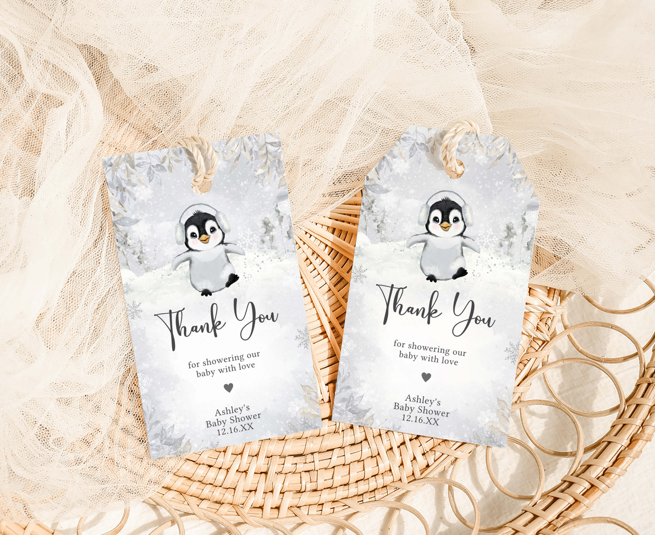 Editable Winter Penguin Baby Shower Favor Tag – Cuddle Palette