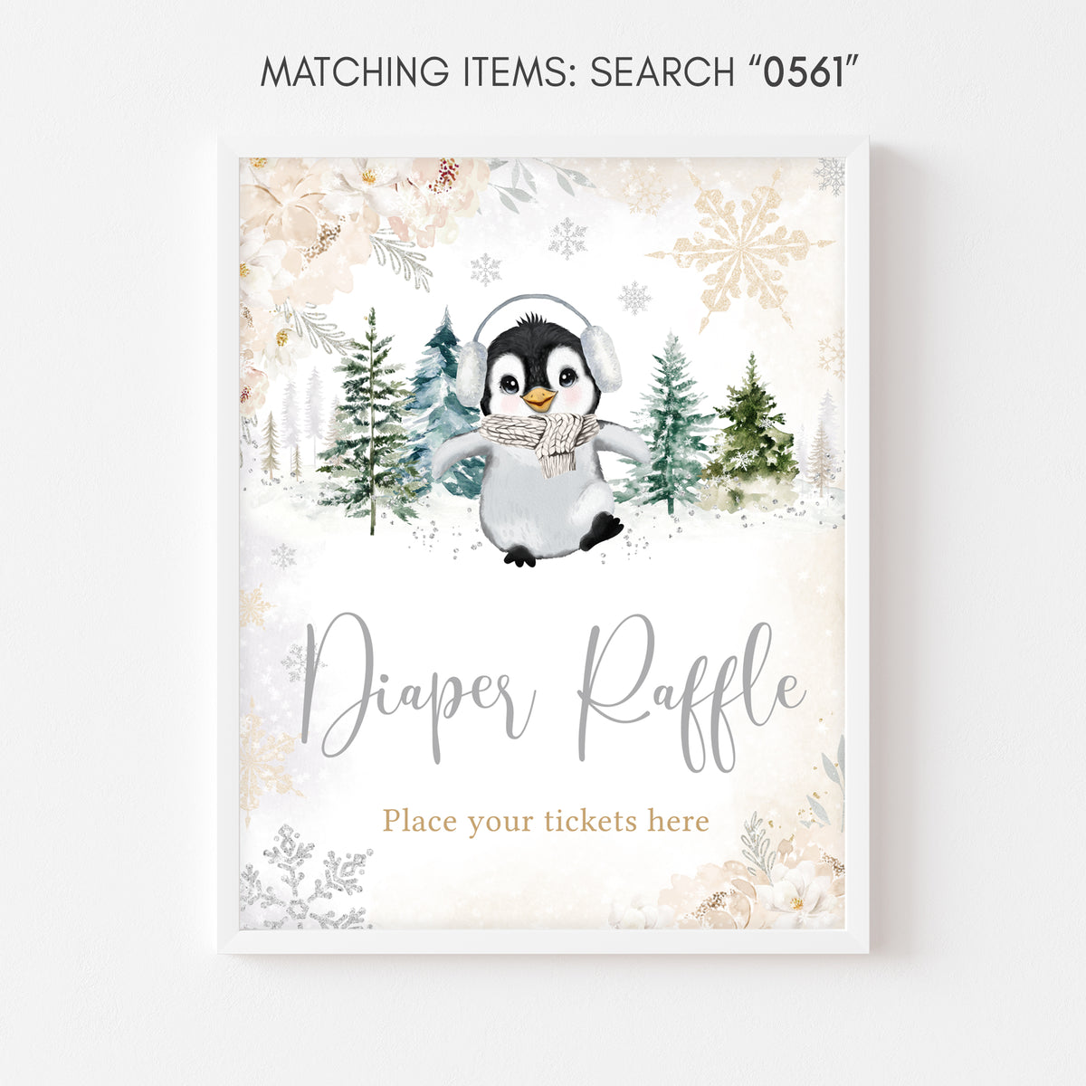 Floral Winter Penguin Baby Shower Diaper Raffle Sign – Cuddle Palette