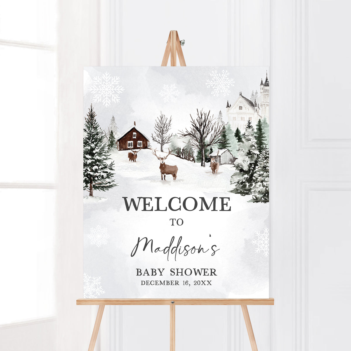 Editable Baby It's Cold Outside Winter Woodland Baby Shower Welcome Si ...