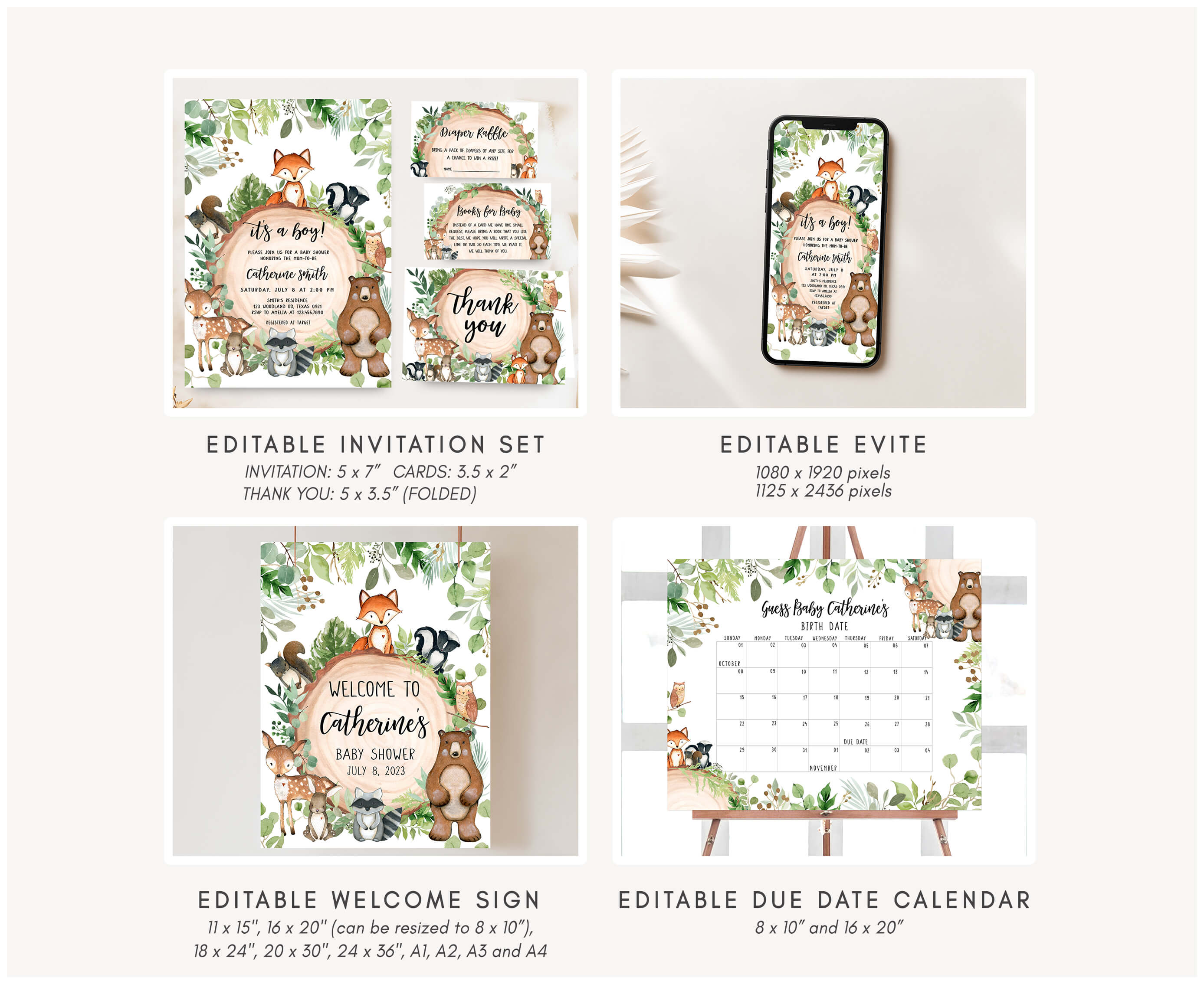 Editable Woodland Baby Shower Bundle – Cuddle Palette