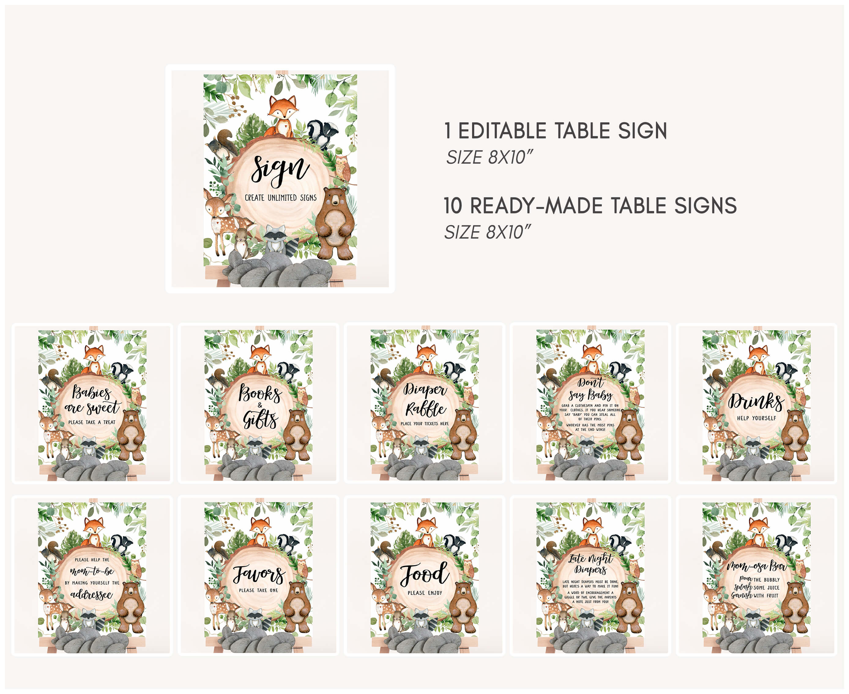 Editable Woodland Baby Shower Bundle – Cuddle Palette